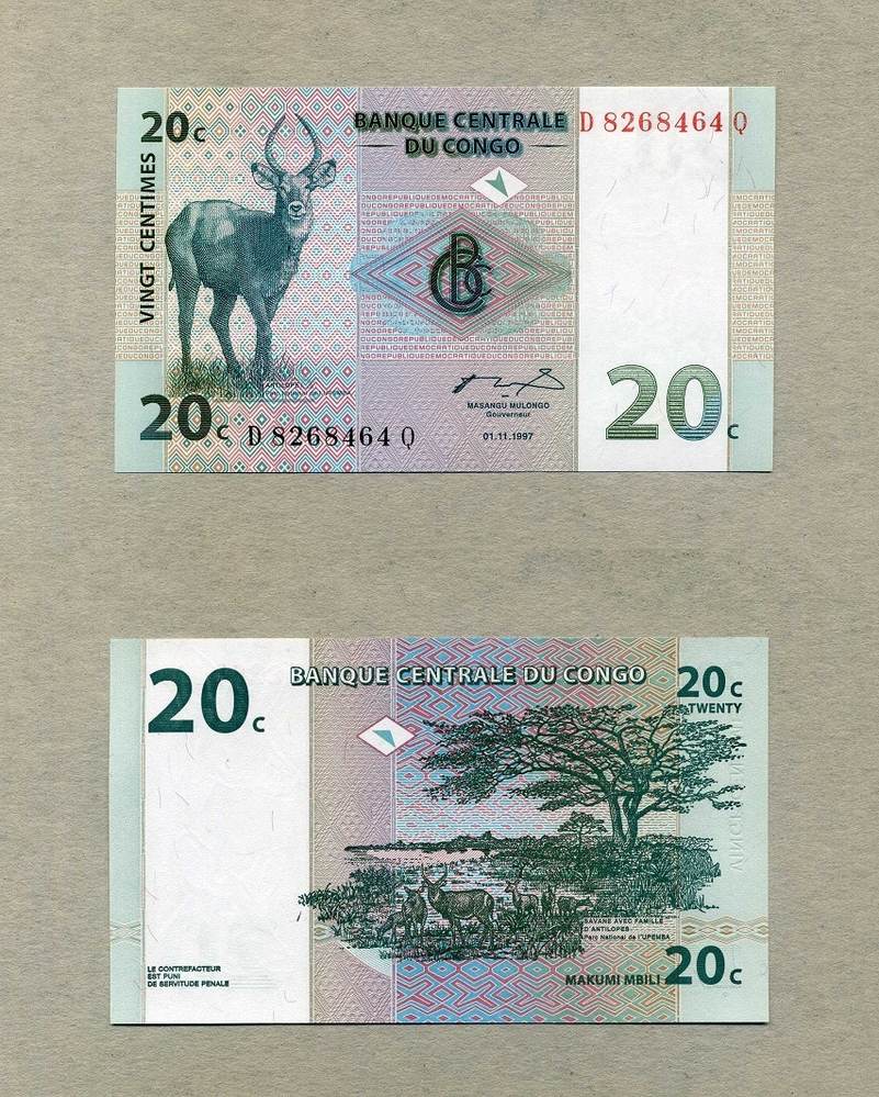 Congo-Dem.Republik 20 Centimens 1997 P.83a unc / GEM UNC | MA-Shops