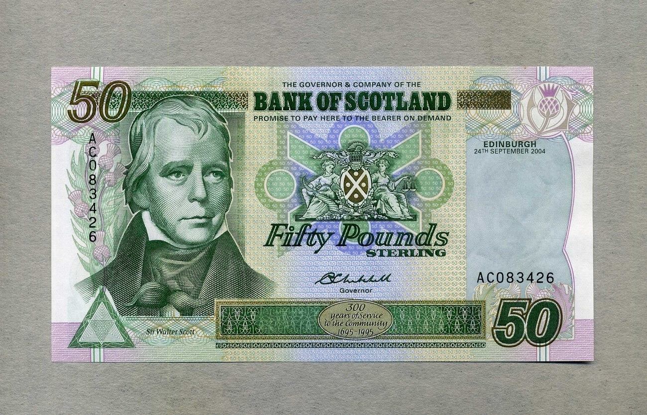 Bank of Scotland 50 Pounds 24.9.2004 P.122d/Sir Walter Scott/Arts and ...