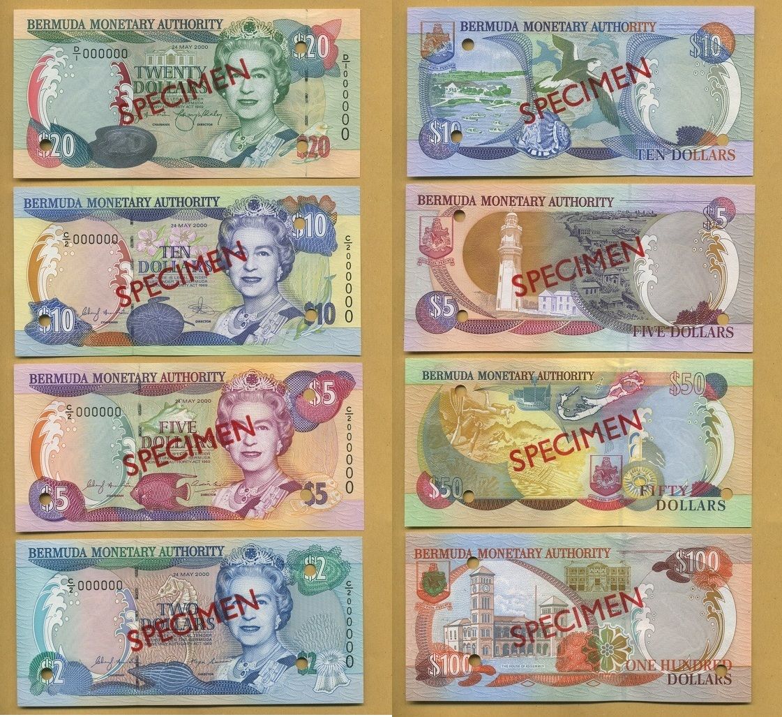 BERMUDA-Specimenset 2/5/10/20/50/100 Dollars 24.5.2000 - sehr selten ...