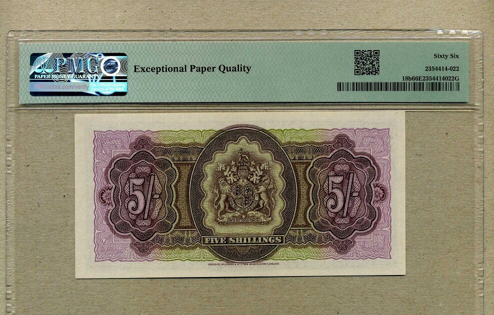 Bermuda 5/- Schillings 01.5.1957 P. 18b - PMG - Elizabeth II, Hamilton ...