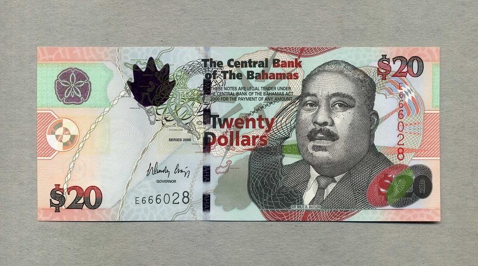 20 Dollars Serie 2006 - Nassau Bahamas Hafen -/ Sir Milo B.Butler - unc ...