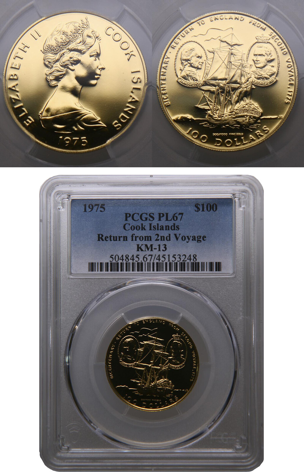 Cook Islands 100 dollars 1975 Elizabeth II PL67 | MA-Shops