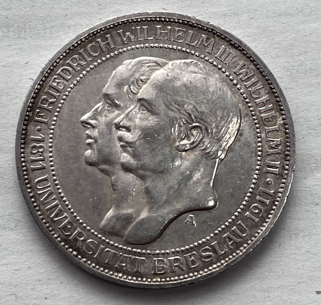 German Empire Kaiserreich 3 Mark Preussen Universität Breslau 1911 A ...