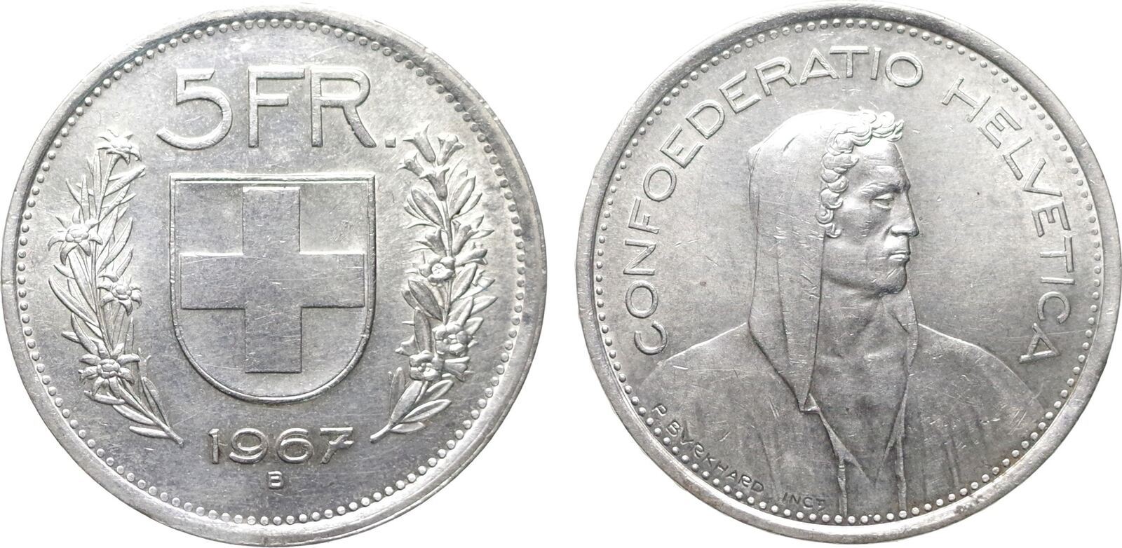 Schweiz 5 Franken 1967 Variante: 3 Sterne vor Gesicht EF | MA-Shops