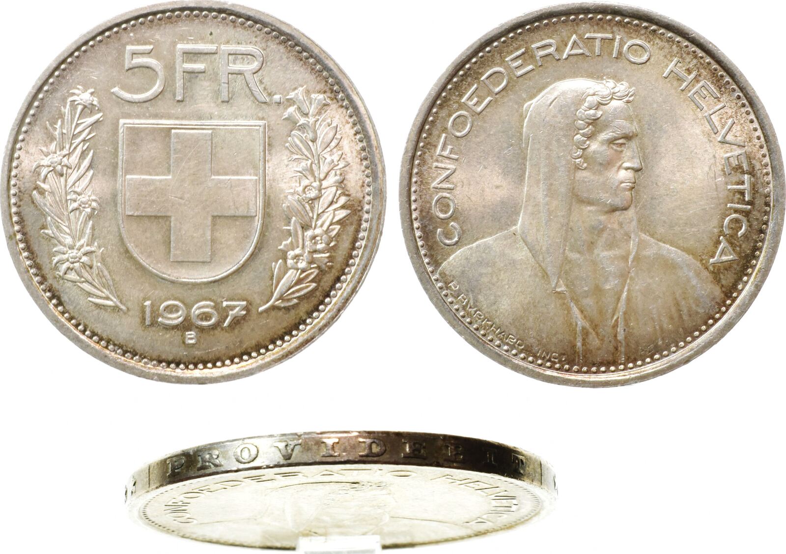 Schweiz 5 Franken 1967 Variante: 3 Sterne vor Gesicht AU | MA-Shops