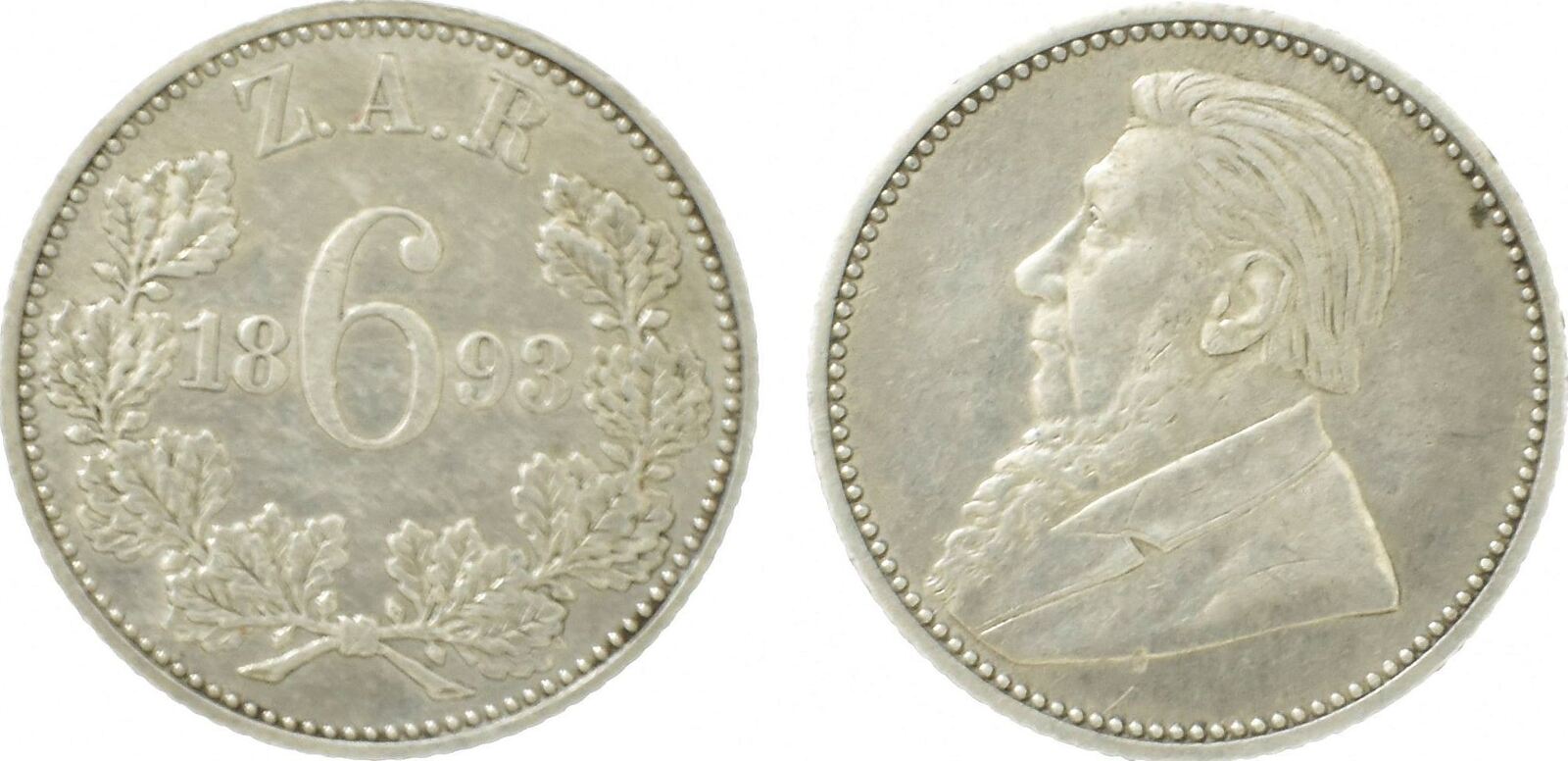 6 Pence / 6 / Z.A.R 1893 Paul Kruger, Südafrikanische Republik ...
