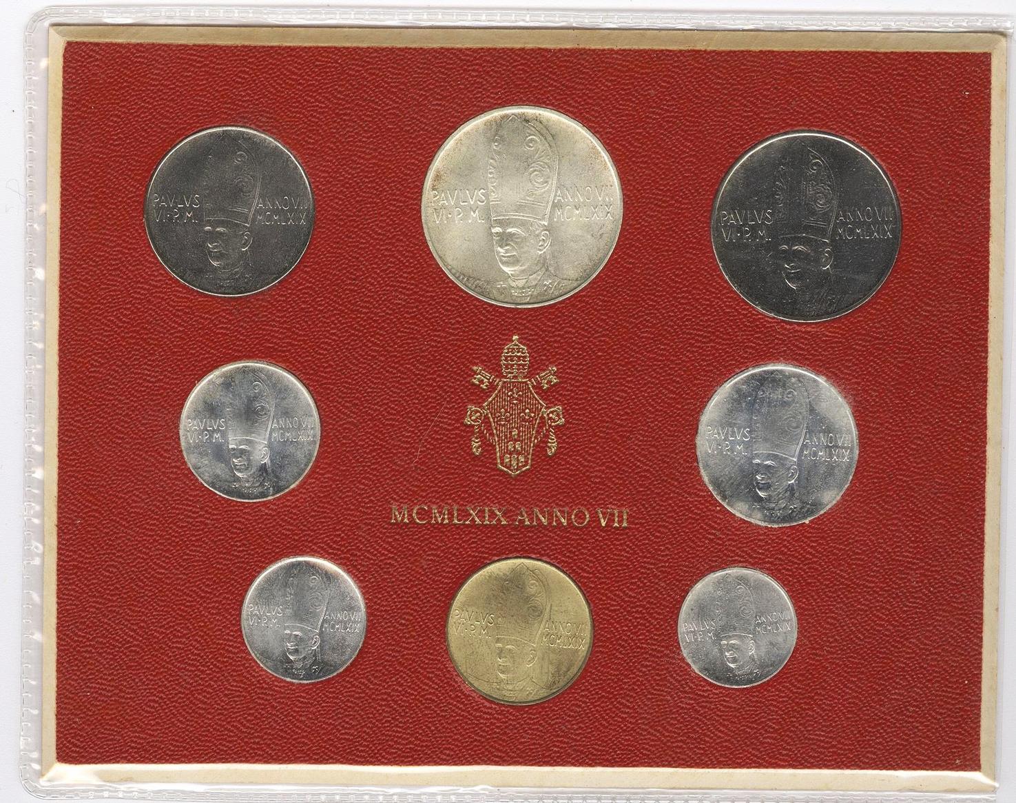 Vatikan Kursmünzensatz 1 - 500 Lire 1969, MCMLXIX Anno VII, in Blister ...