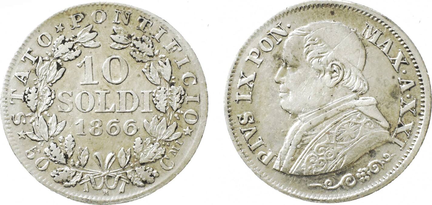 Vatikan 10 Soldi 1866 Pius IX (1846-1878) VF | MA-Shops