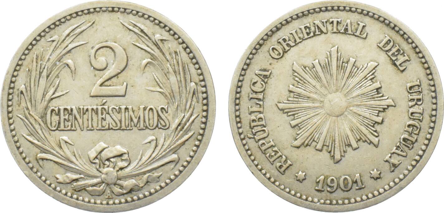 Uruguay 2 Centesimos 1901 VF-EF | MA-Shops