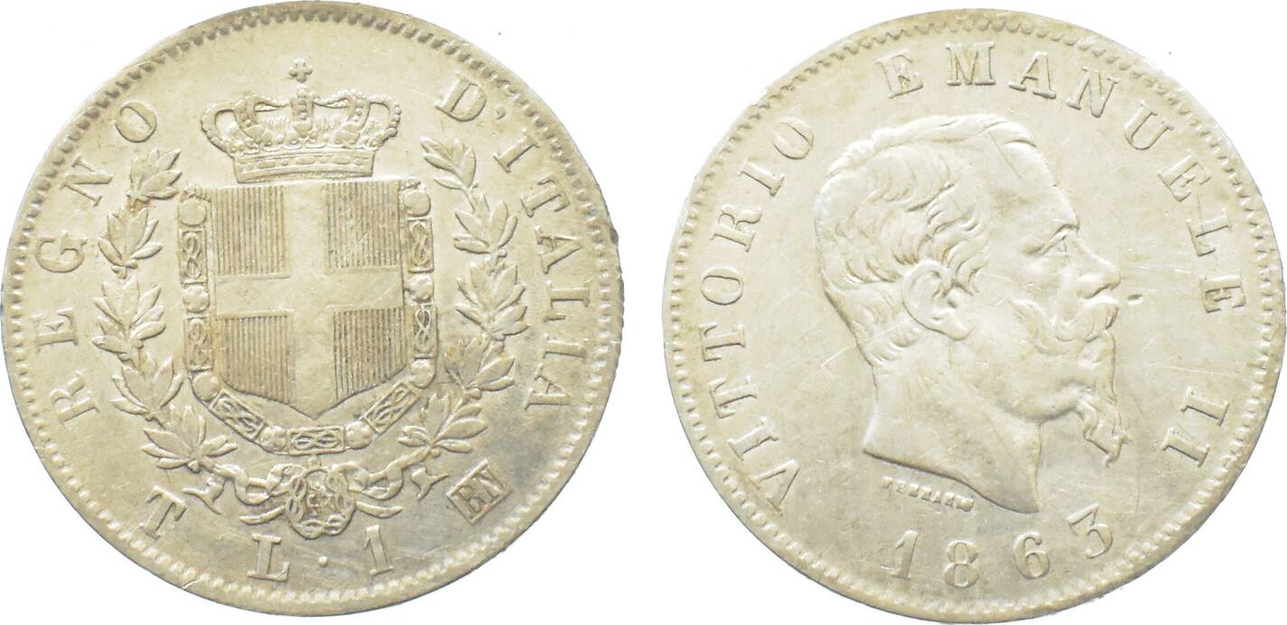 Italien 1 Lire 1863 T T (Turin/Torino) * Stemma * Wappen * VF-EF | MA-Shops