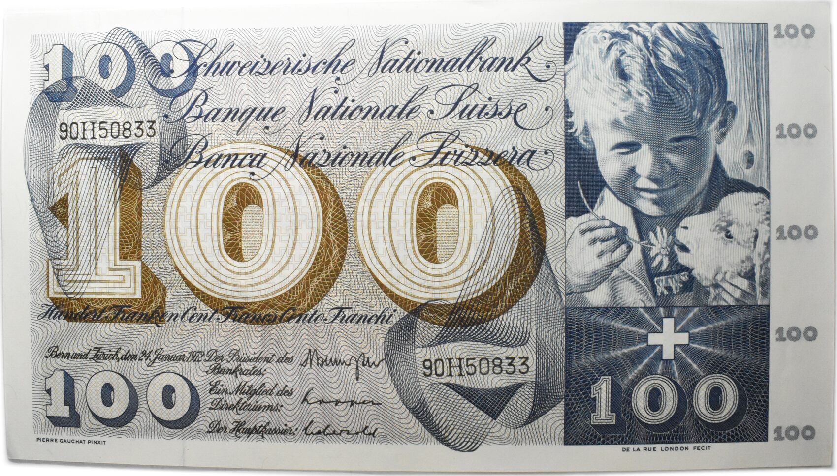 Schweiz 24.01.1972 100 Franken Note Typ St. Martin Ungefalten | MA-Shops