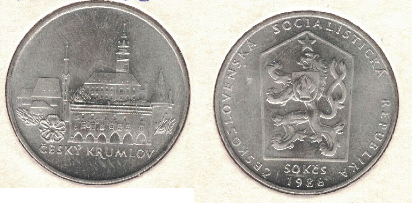 50 KORUN 1986 CZECHOSLOVAKIA SILVER UNC COIN YEAR KM#126 CESKY KRUMLOV ...