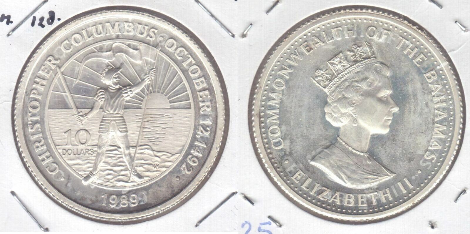 1989 BAHAMAS RARE 10$ PROOF COIN YEAR KM#128 COLUMBUS | MA-Shops