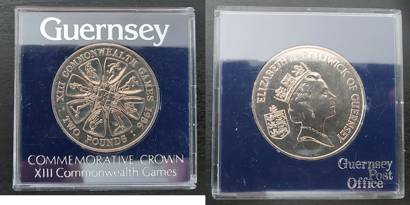 2 POUNDS 1986 GUERNSEY - UNC COIN YEAR KM#48 COMMONWEALTH GAMES CASED ...