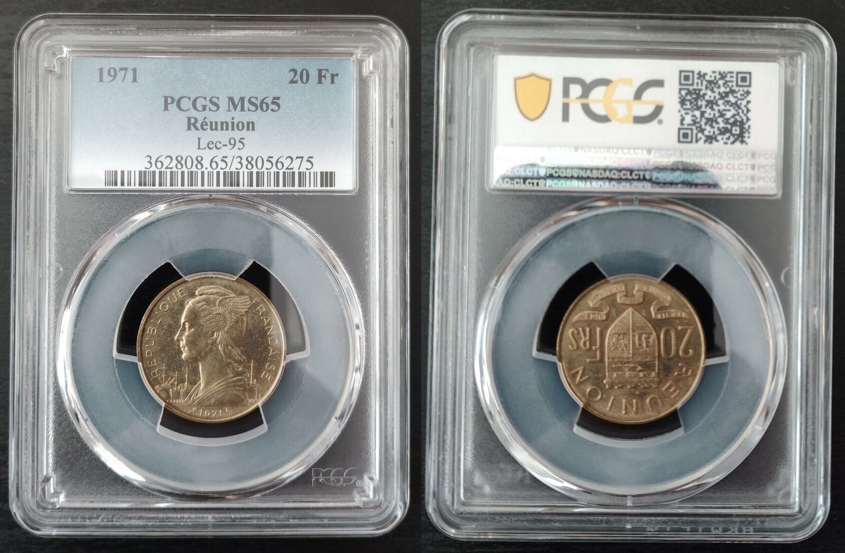 20 FRANCS 1971 REUNION EXTREMELY RARE UNC COIN YEAR KM#11a PCGS GRADING ...