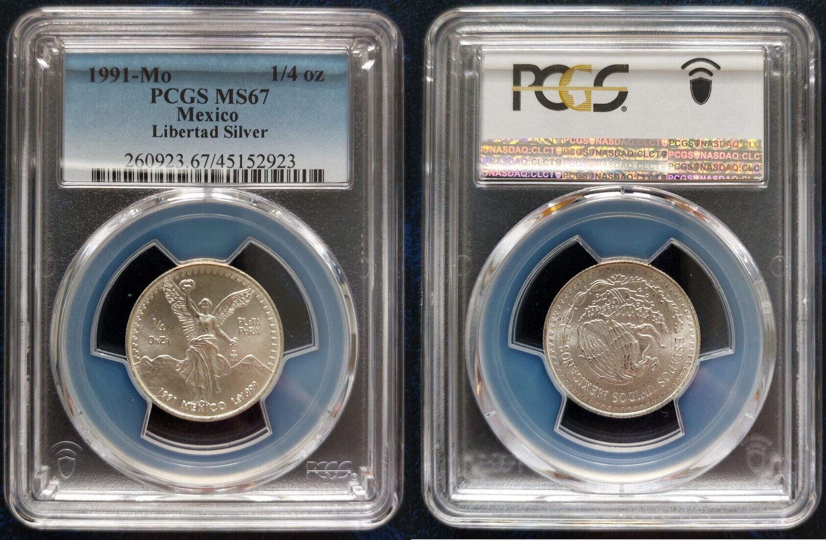 1/4 ONZA 1991 MEXICO SILVER UNC COIN YEAR KM#544 PCGS GRADING MS67 | MA ...