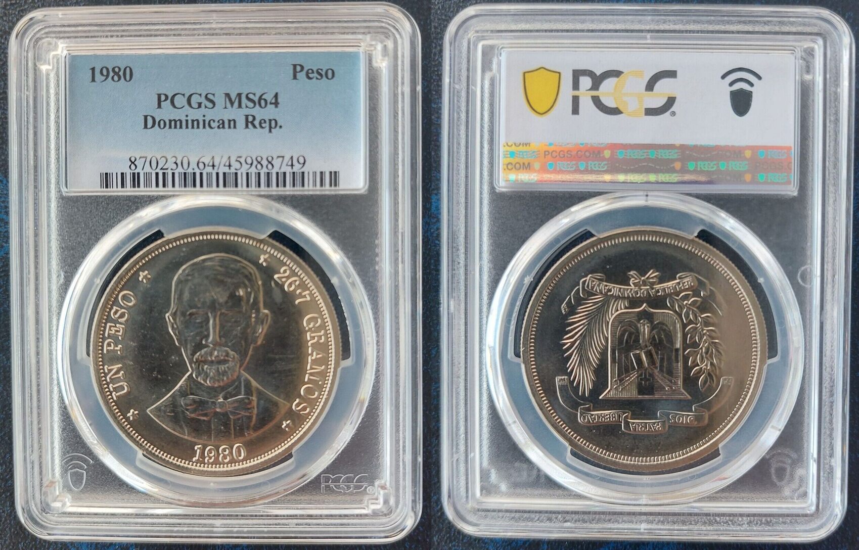 1 PESO 1980 DOMINICAN REPUBLIC UNC COIN YEAR KM#53 DUARTE PCGS GRADING ...