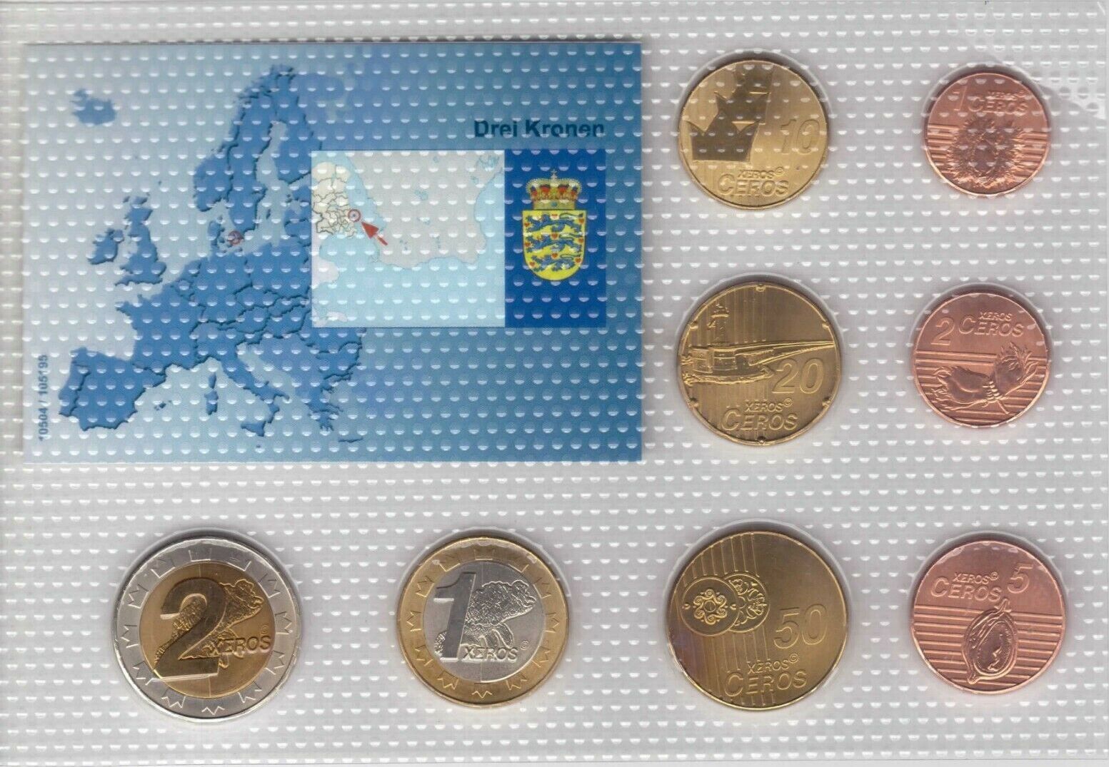 1 CENT 2004 TRE KRONER DENMARK 8 DIF UNC SET - 2 EURO YEAR PATTERN ...