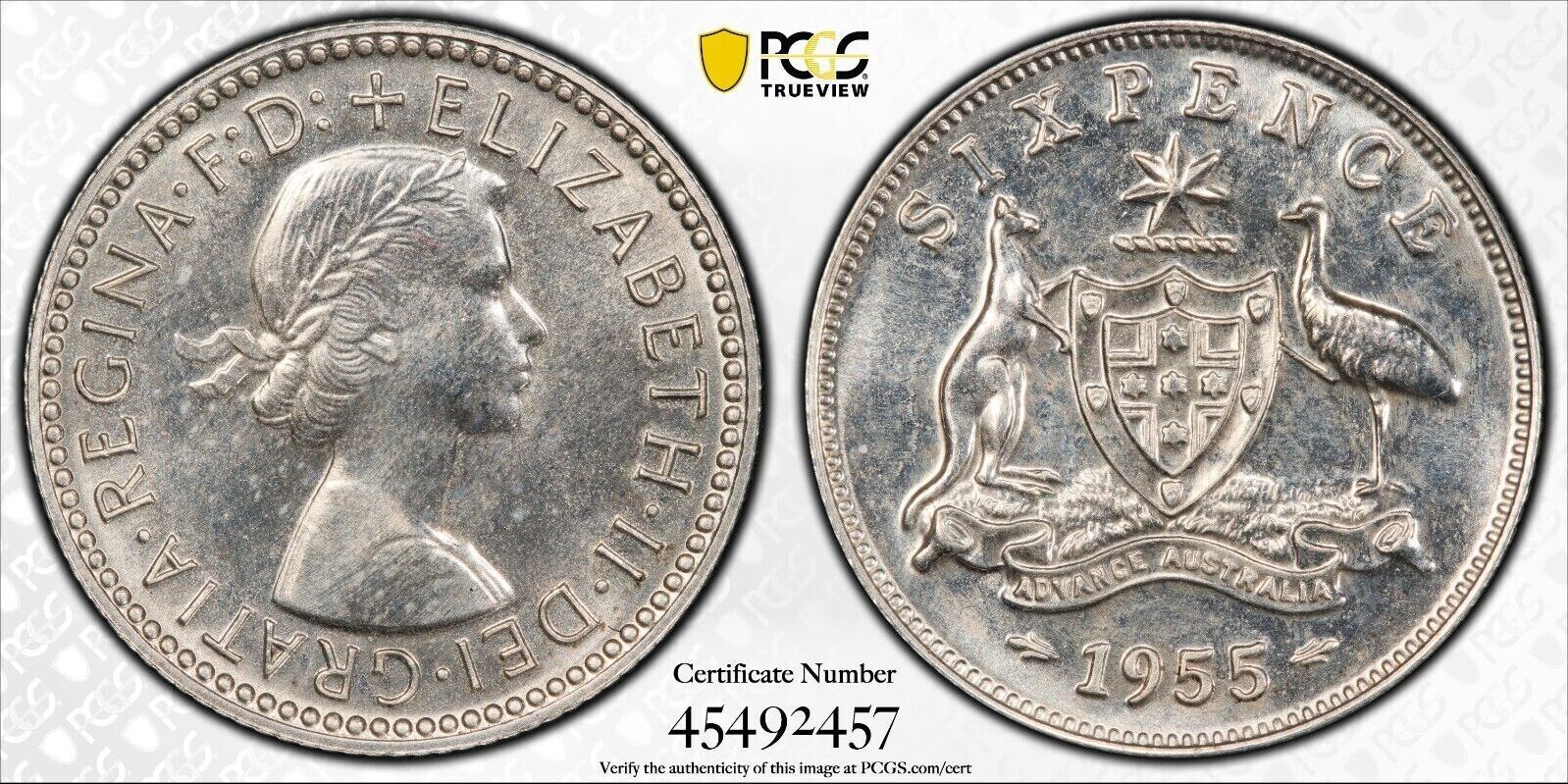 SIXPENCE 1955 AUSTRALIA SILVER PROOF 6D COIN YEAR KM#58 ELIZABETH II ...