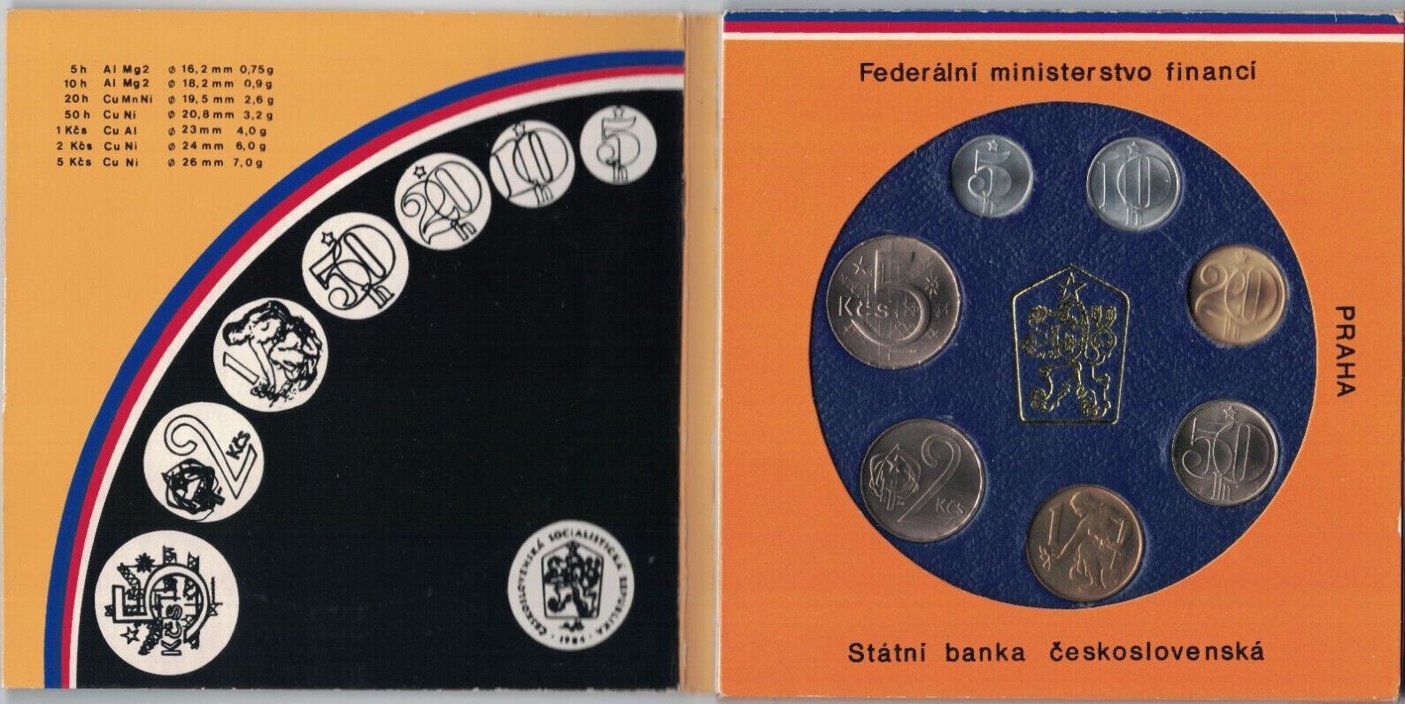 5 KORUN 1988 CZECHOSLOVAKIA 7 DIF UNC COINS SET 0.05 - YEAR MINT PACK ...