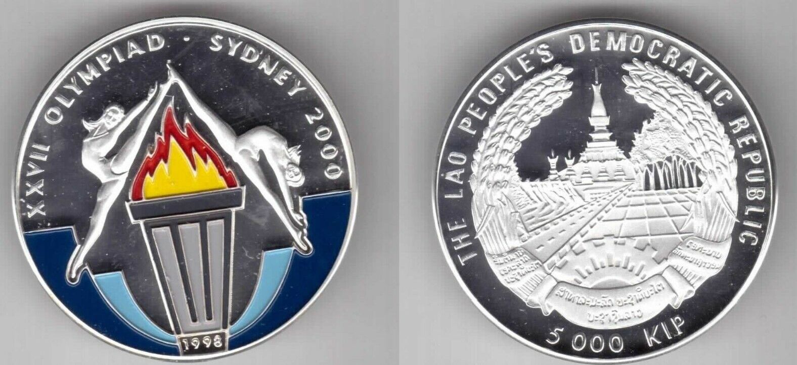 5000 KIP 1998 LAOS - RARE SILVER PROOF COIN YEAR KM#81 OLYMPIC GAMES ...