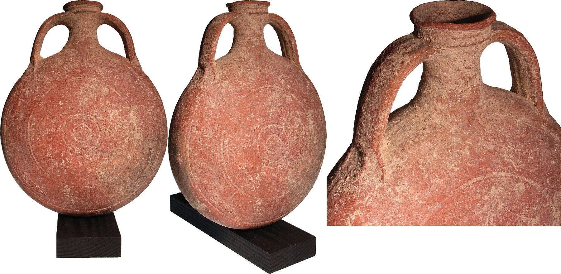 Roman pilgrim bottle made of ceramic with line decoration, Italy Length ...