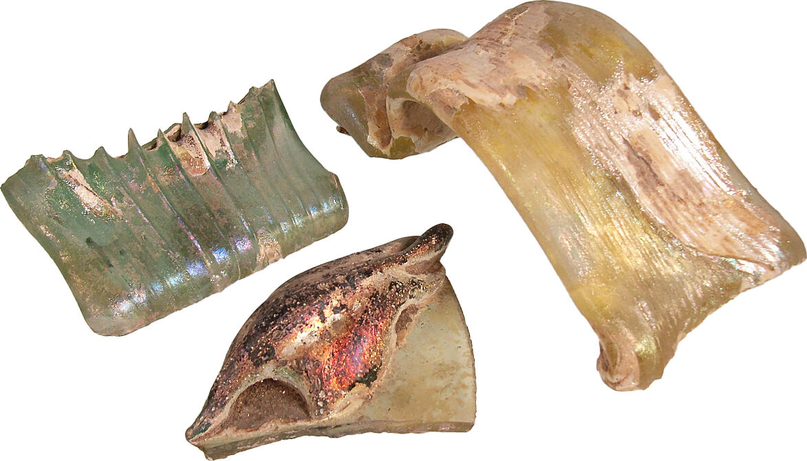 Roman glass fragments, iridescent, estate from France, Roman collection ...