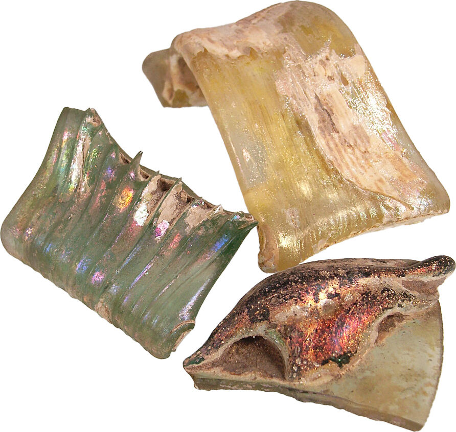 Roman glass fragments, iridescent, estate from France, Roman collection ...