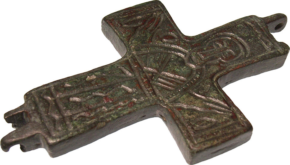 Large Byzantine cross pendant, RELIC CROSS with saint, late antiquity ...
