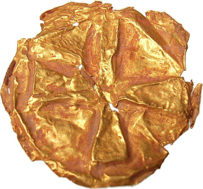 Roman sew-on plates made of sheet gold with cross decoration for ...