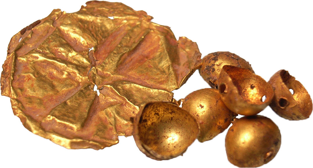 Roman sew-on plates made of sheet gold with cross decoration for ...