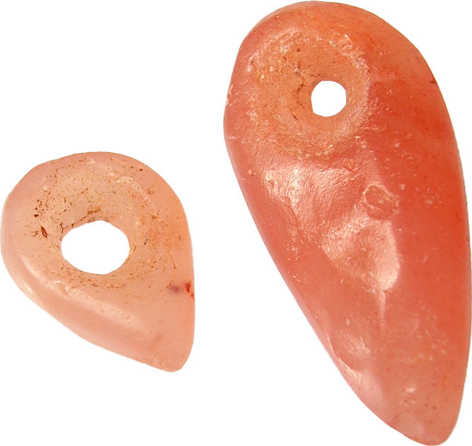 Two Stone Age jewelry pendants made of carnelian, Neolithic collection ...