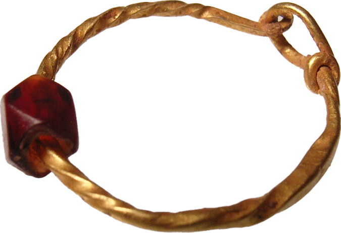 Ancient Greek earring with glass bead in twisted shape, ancient ...