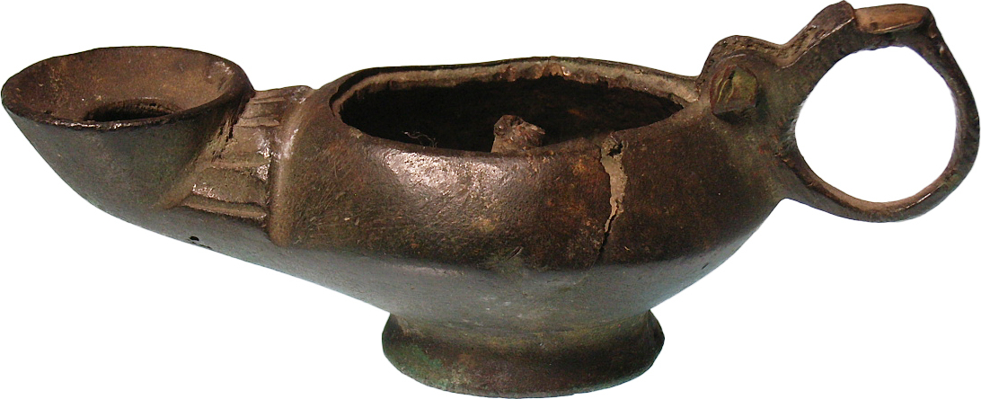 Roman oil lamp made of bronze with decoration, very nice condition ...
