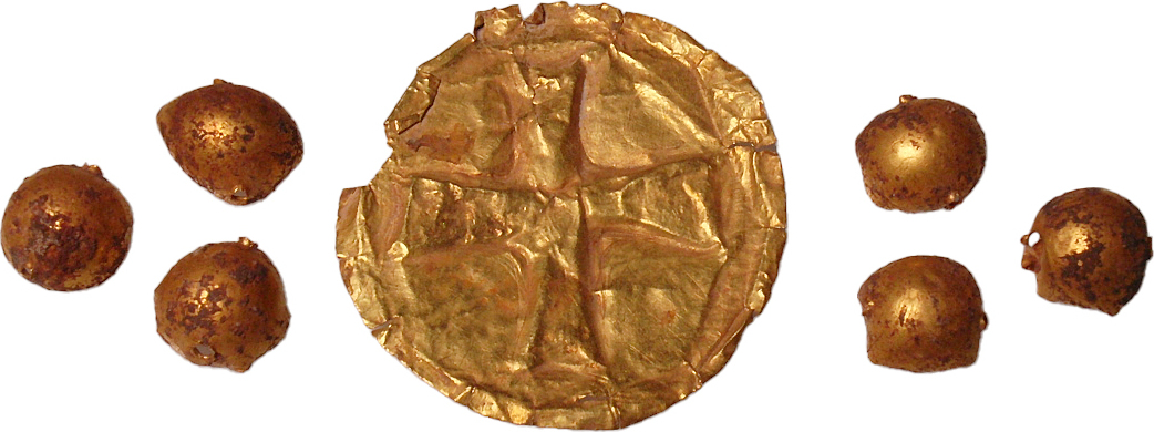 Roman sew-on plates made of sheet gold with cross decoration, ancient ...