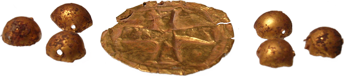 Roman sew-on plates made of sheet gold with cross decoration, ancient ...