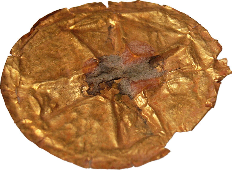 Roman sew-on plates made of sheet gold with cross decoration, ancient ...