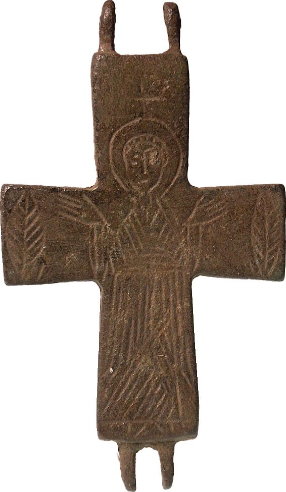 Large Byzantine cross pendant, RELIC CROSS with holy figure bronze rare ...