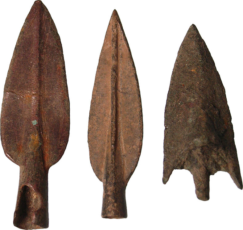 Three Greek-Persian arrowheads made of bronze, ancient collection 4th ...