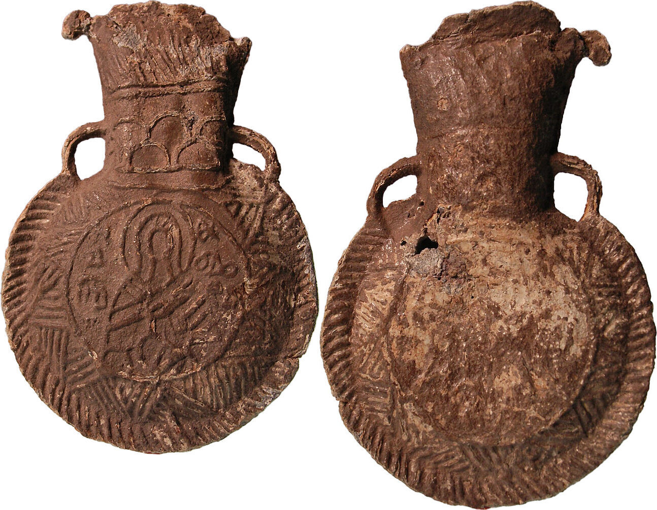 Large Byzantine Pilgrim Bottle Miniature Ampoule with Holy Figure Rare ...