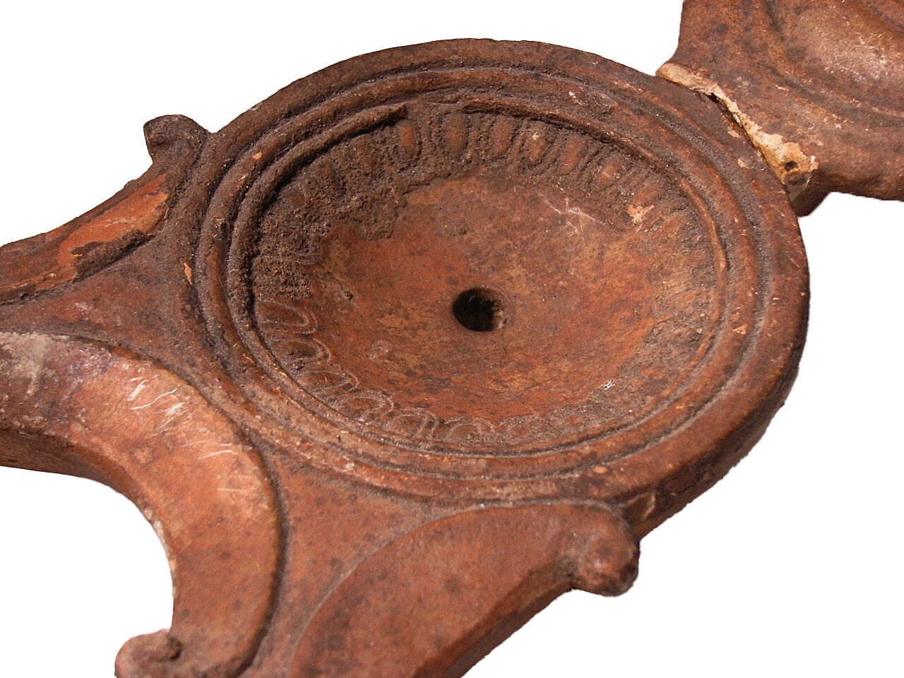 Roman oil lamp with two flames and crescent moon decoration from late ...