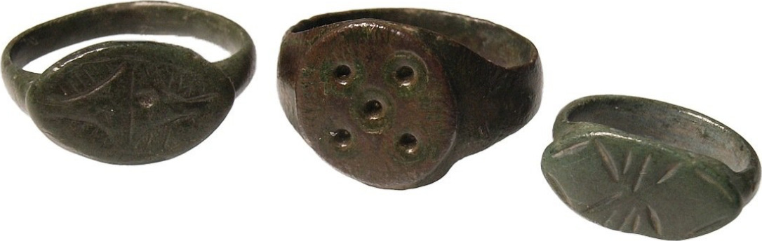 Ancient Roman Empire finger rings with eye decoration, cross symbol ...