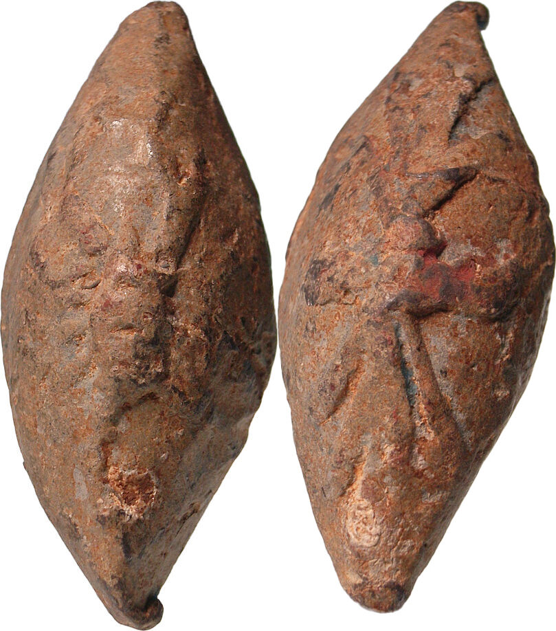 Roman-Greek sling lead with scorpion and ornamental projectile ...