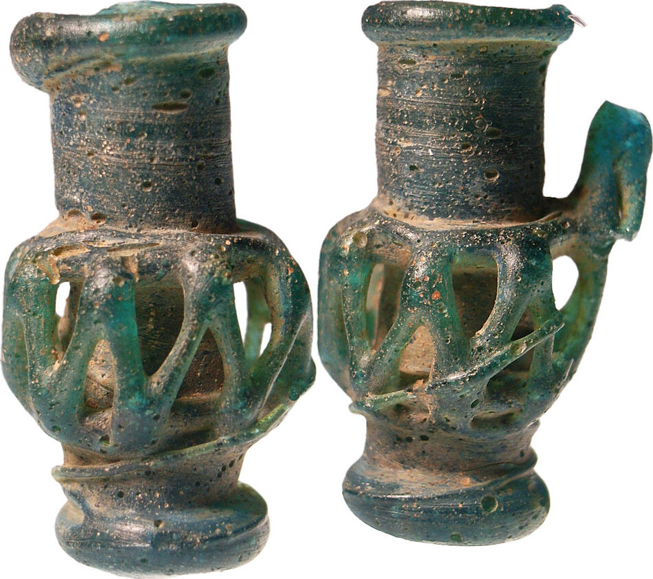 Roman decorative bead in amphora miniature vessel shape made of glass ...