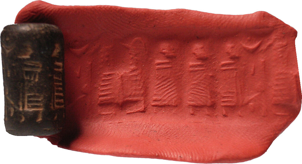 Sumerian cylinder seal with ritual scene, Sumerian Mesopotamia seal ...