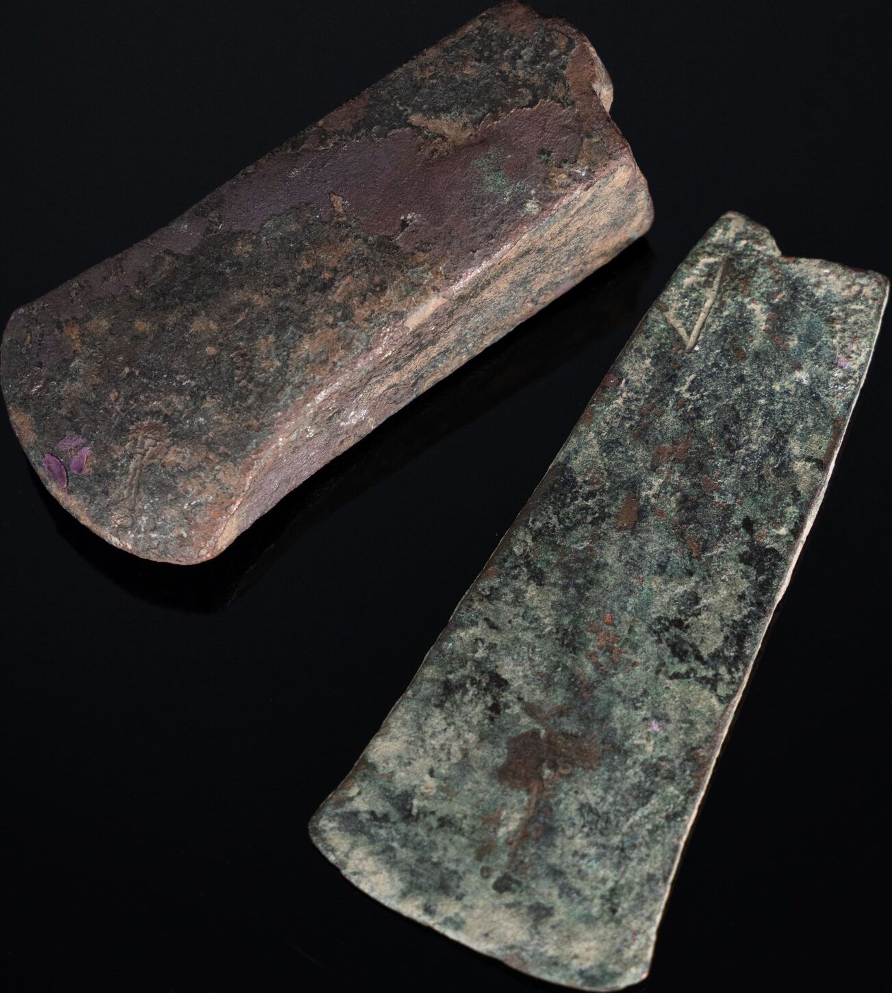 Bronze Age ax blades made of bronze. Flat axes from the Bronze Age from ...
