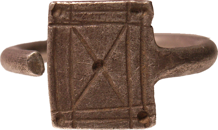 Antique medieval finger ring with cross symbol made of silver, Crusader ...