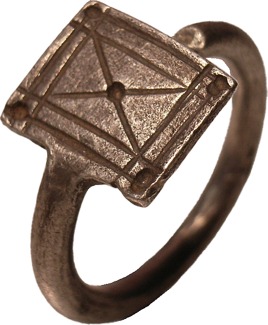 Antique medieval finger ring with cross symbol made of silver, Crusader ...