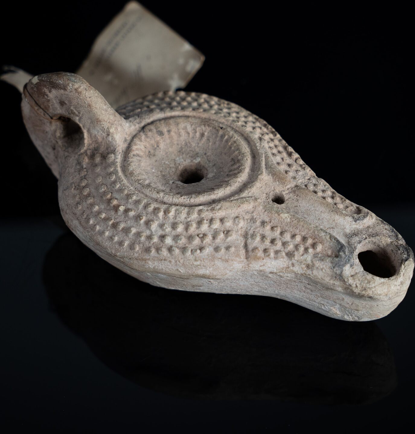 Roman oil lamp with ornamentation made of ceramic. Estate from England ...