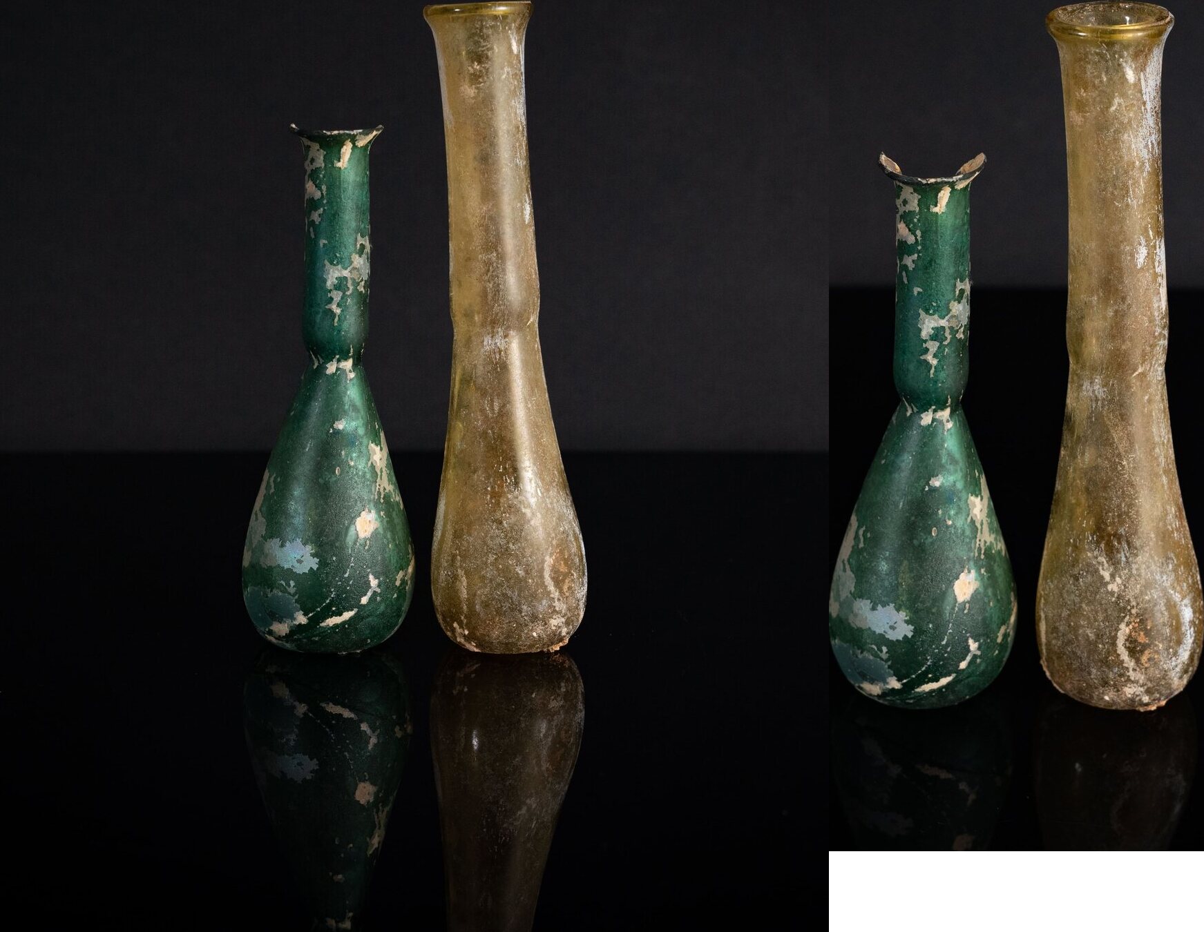 Roman glass bottles, glass vessels from antiquity. Unguentarium Roman ...